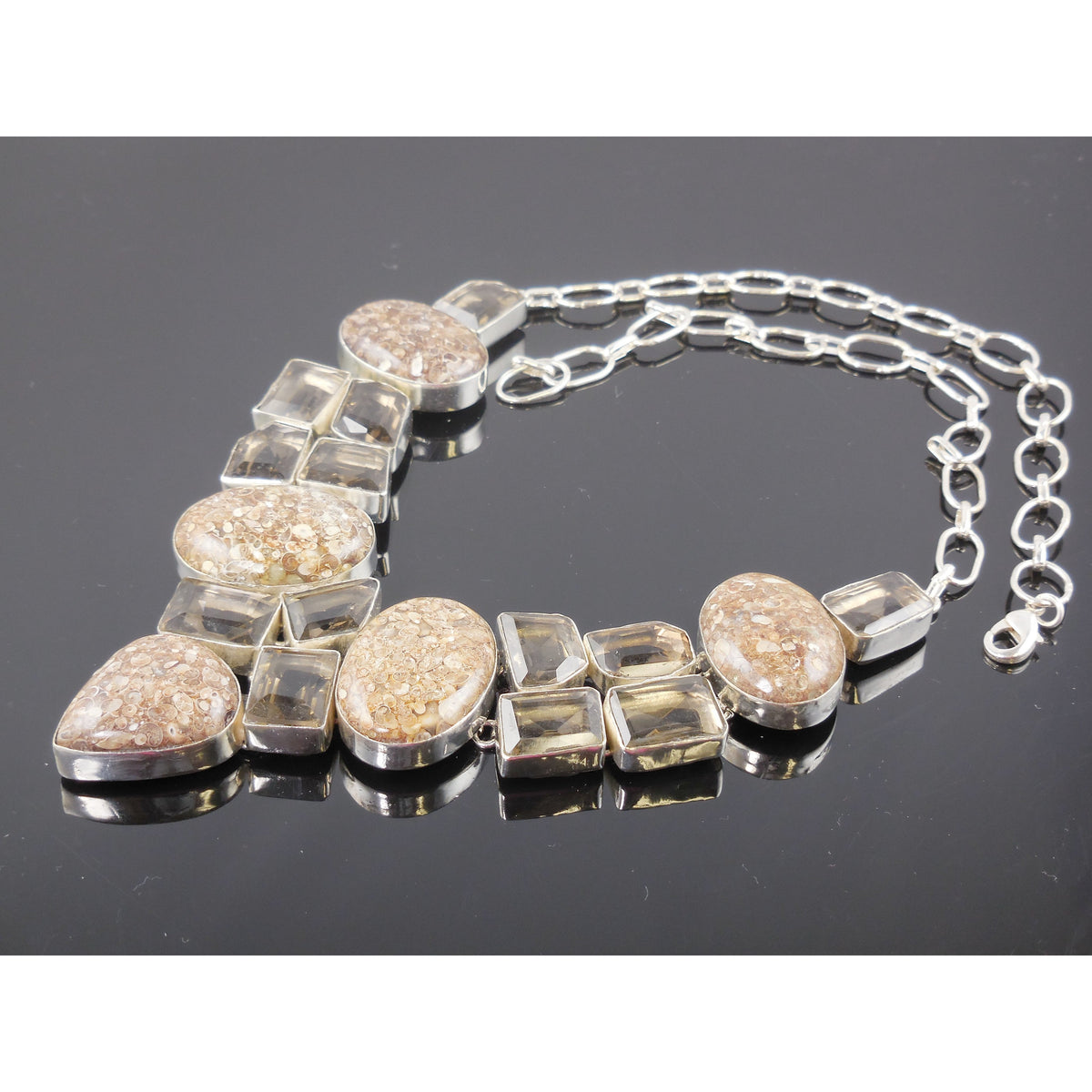 Turtella Jasper & Smoky Topaz Sterling Silver Bib Necklace – Sage ...